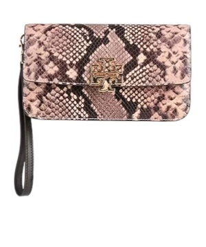 Tory Burch Small Snake-patterned Clutch - Nude