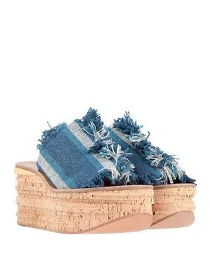 Chloé Minimalist Denim Wedge Shoes