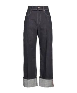 Brunello Cucinelli Simple And Versatile Dark Denim Wide-leg Pants