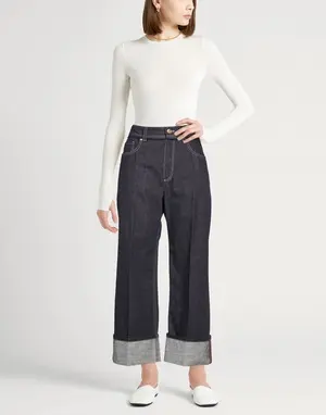 Brunello Cucinelli Simple And Versatile Dark Denim Wide-leg Pants