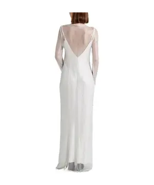 Max Mara Monochromatic Crystal Embellished Mesh Dress