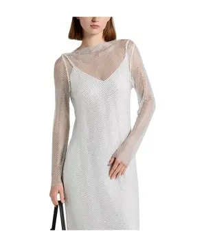 Max Mara Monochromatic Crystal Embellished Mesh Dress