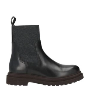 Brunello Cucinelli Fashion Round Toe Block Heel Leather Ankle Boots