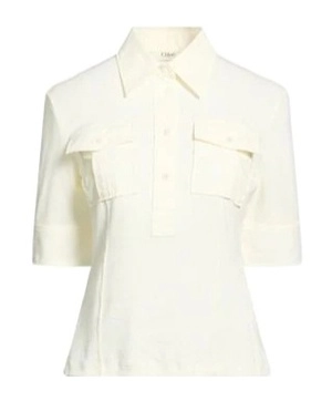 Chloé Collared Half-placket Elbow-sleeve Top