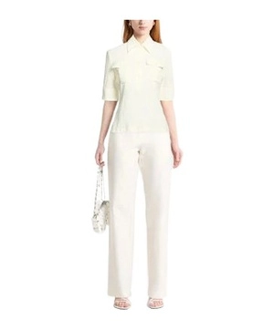 Chloé Collared Half-placket Elbow-sleeve Top