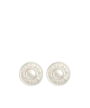 Balenciaga Round Polished Metal Stud Earrings - White