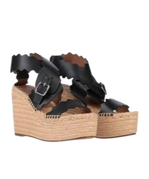 Chloé Solid Leather Wedge Shoes - Black