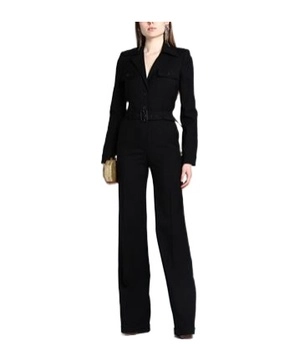 Saint Laurent Long-sleeve Jumpsuit With Lapel Collar And Cargo Pockets