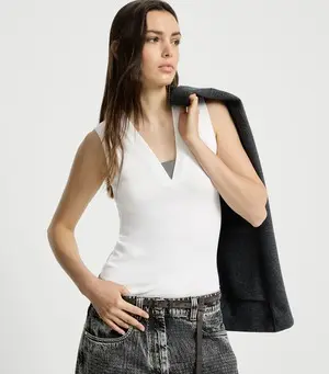 Brunello Cucinelli Stretch-cotton Monili Tank Top