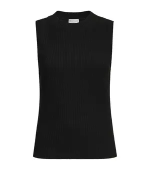 Brunello Cucinelli Cotton Ribbed Tank Top - Black