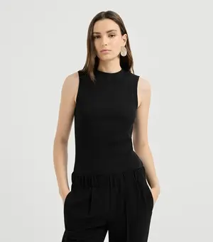 Brunello Cucinelli Cotton Ribbed Tank Top - Black
