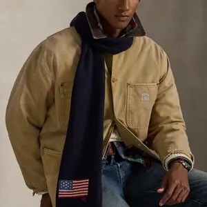 Ralph Lauren Flag Knit Wool-blend Scarf - Collection Navy