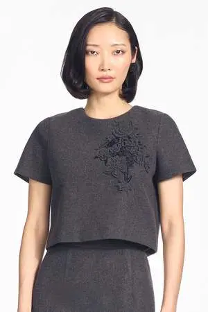 Sachin & Babi Nadine Embroidered Knit Wool Cropped Top - Graphite