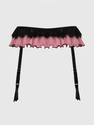Frederick's Of Hollywood Esme Lace & Pleated Chiffon Garter Belt - Blush Pink/black