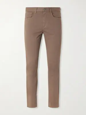 Canali Straight-leg Cotton-blend Twill Trousers - Brown