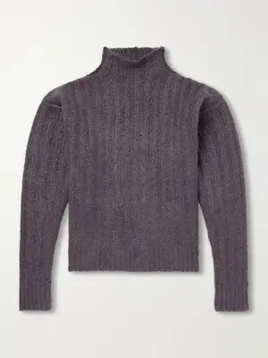 Rick Owens Ribbed Cashmere And Silk-blend Rollneck Sweater - Purple