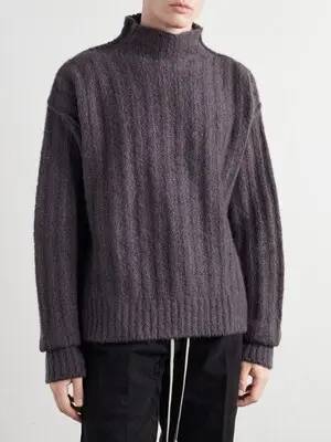 Rick Owens Ribbed Cashmere And Silk-blend Rollneck Sweater - Purple