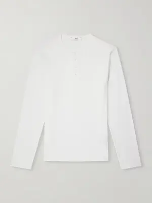 Mr P. Ribbed Organic Cotton Henley T-shirt - White