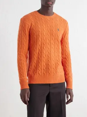 Polo Ralph Lauren Logo-embroidered Cable-knit Wool And Cashmere-blend Sweater - Orange