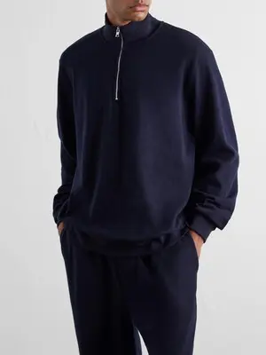 Mr P. Cotton-blend Double-faced Jersey Half-zip Sweatshirt
