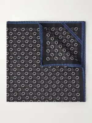 Zegna Printed Wool Pocket Square - Blue
