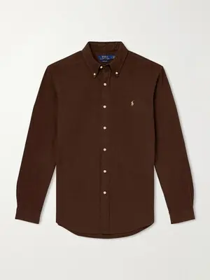 Polo Ralph Lauren Button-down Collar Logo-embroidered Cotton-flannel Shirt - Brown