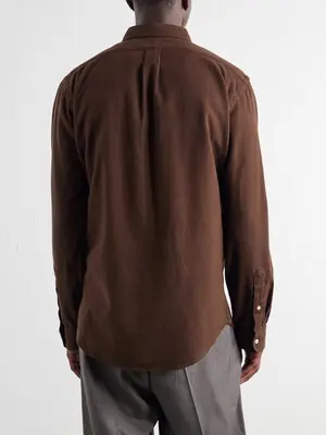 Polo Ralph Lauren Button-down Collar Logo-embroidered Cotton-flannel Shirt - Brown