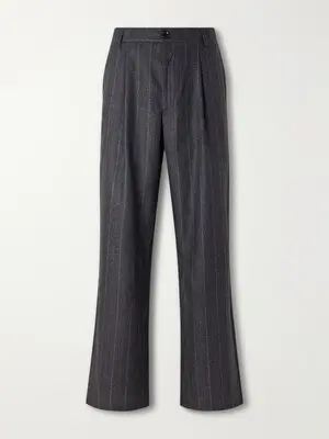 Oliver Peoples Orsman Flared Pleated Striped Wool-blend Suit Trousers - Gray