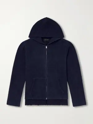 LES TIEN Cotton-fleece Zip-up Hoodie - Blue