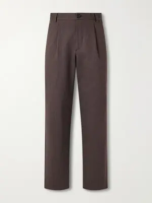 Oliver Peoples Morton Straight-leg Pleated Herringbone Stretch-cotton Suit Trousers - Brown