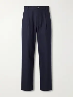 Oliver Peoples Morton Straight-leg Pleated Cotton And Wool-blend Suit Trousers - Blue
