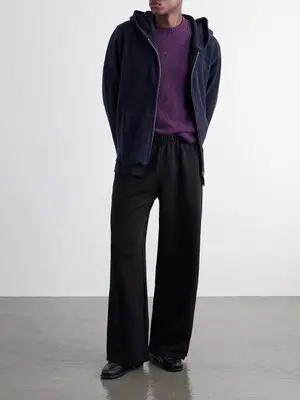 LES TIEN Party Wide-leg Garment-dyed Cotton-fleece Sweatpants - Black