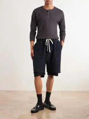 LES TIEN Straight-leg Cotton-fleece Drawstring Shorts