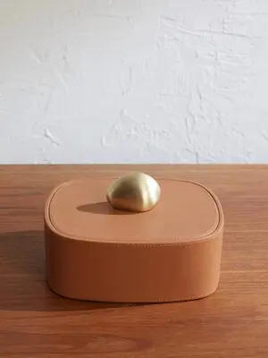 Assouline Pebbled Leather Trinket Box - Brown