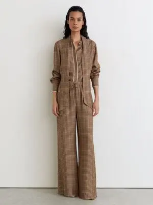REISS Minnie Check Tie-neck Blouse
