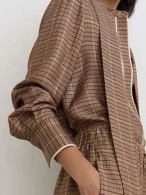 REISS Minnie Check Tie-neck Blouse