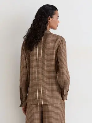 REISS Minnie Check Tie-neck Blouse