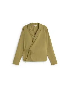 THINKING MU Wrapped Seersucker Lenie Blouse - Green