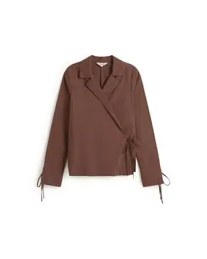 THINKING MU Wrapped Wine Seersucker Lenie Blouse - Red