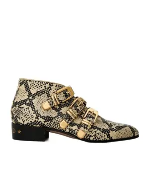 Gucci Snakeskin Buckled Ankle Boots