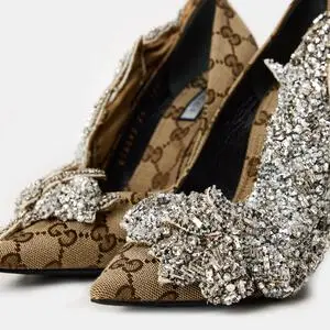 Gucci Gg Crystal Embellished Pointed Toe Stiletto Pumps