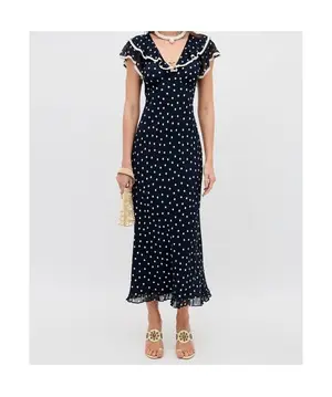 Rixo Printed V-neck Midi Dress
