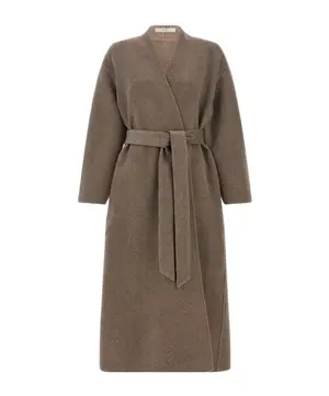 Co Long-sleeved Belted Coat - Brown