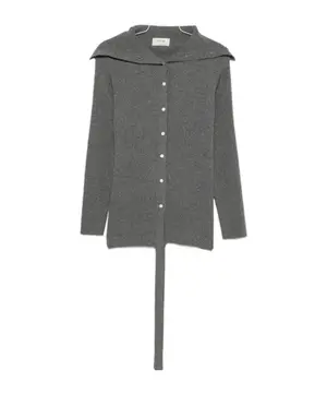 SYSTEM Ribbed-knit Sailor-collar Cardigan - Grey