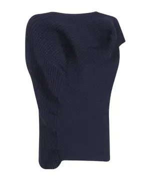 Issey Miyake Asymmetric Ribbed-knit Top - Black