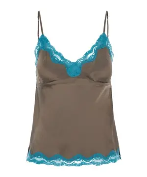 Gold Hawk Lace Trim V-neck Camisole Top - Brown