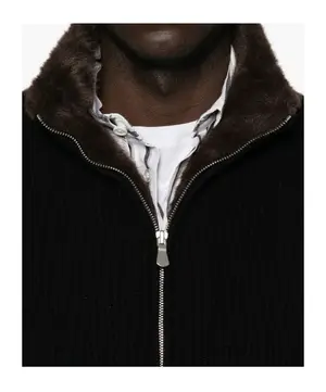 BARBA NAPOLI Ribbed-knit Faux-fur-trim Jacket