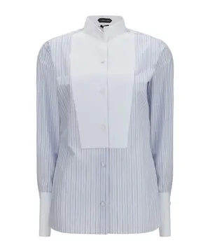 TOM FORD Vertical-stripe Bib-front Shirt - Blue