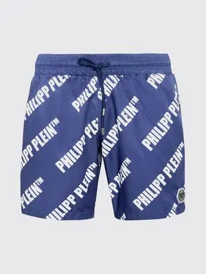Philipp Plein Nylon Swim Trunks With Contrasting Logo And Drawstring - Blue