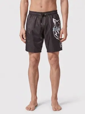 PLEIN SPORT Nylon Swim Trunks With Contrasting Printed Logo - White 1